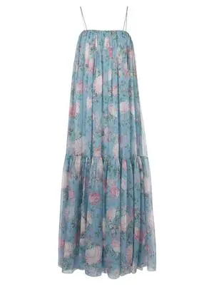 Chloé Floral Silk Muslin Maxi Dress - Blue