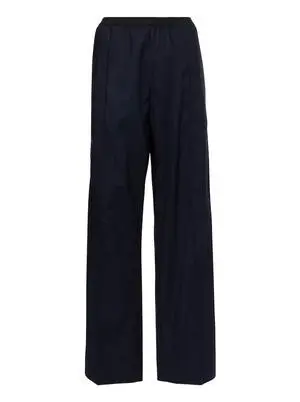 Plan C High-rise Cotton Straight Pants - Blue