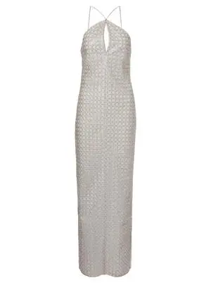 ROTATE BY BIRGER CHRISTENSEN Sequined Halterneck Maxi Dress - Beige
