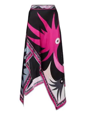 Emilio Pucci Stella Asymmetric Silk Midi Skirt - Black