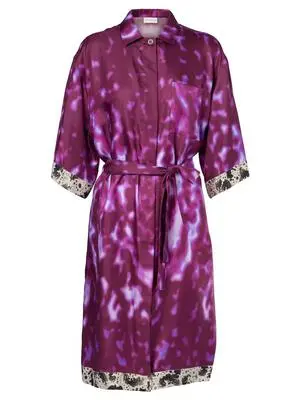 Dries Van Noten Belted Printed Silk Shirt Dress - Pink