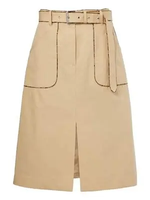 Dries Van Noten Belted Cotton Poplin Midi Skirt - Beige
