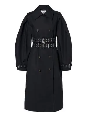 GANNI Cotton Trench Coat - Black