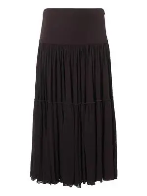 JIL SANDER Pleated Georgette Midi Skirt - Brown