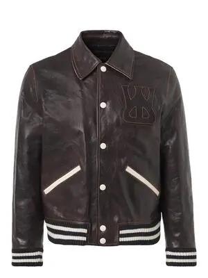 WALES BONNER Prince Leather Varsity Jacket - Brown