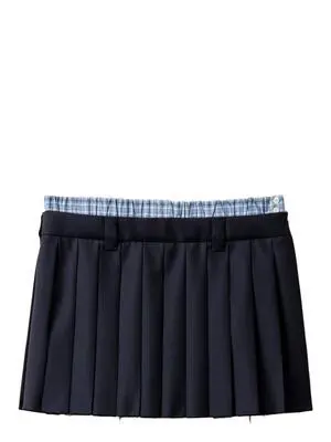 Miu Miu Pleated Batavia Miniskirt - Navy