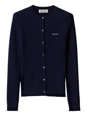 Miu Miu Cable-knit Cashmere And Silk Cardigan - Navy