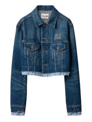 Miu Miu Washed Denim Blouson Jacket - Navy