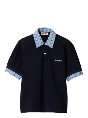 Miu Miu Miu Miu Piqué And Poplin Polo Shirt Navy