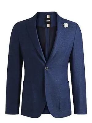 BOSS Notched-lapel Single-breasted Slim-fit Woven Blazer - Dark Blue