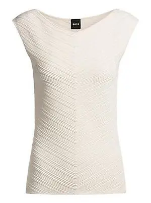 BOSS Ribbed Sleeveless Knitted Top - Open White