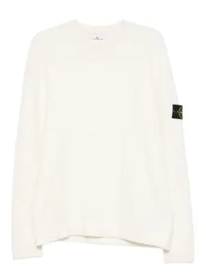 Stone Island Crew Neck Sweater With Logo Patch - Beige