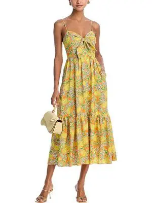 Aqua Tie-front Midi Dress - Lemon