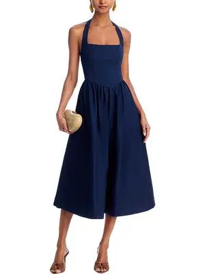 Aqua Halter Midi Dress - Navy