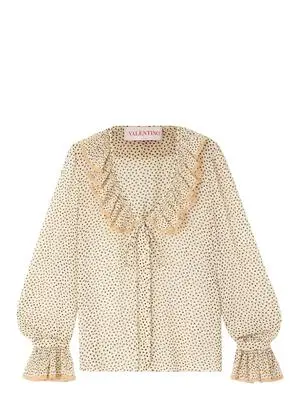 Valentino Garavani Lace-trimmed Polka Dot Blouse - Cream
