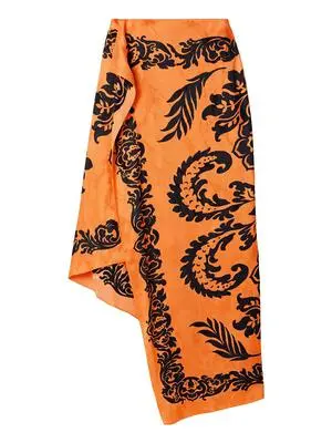 Etro Asymmetric Printed Midi Skirt - Orange