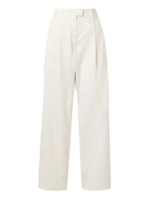Another Tomorrow Pleated Wide-leg Organic Cotton-blend Pants - Neutrals