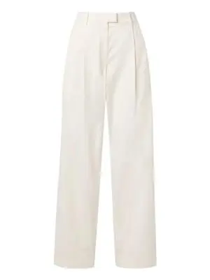 Another Tomorrow Pleated Wide-leg Organic Cotton-blend Pants - Off-white