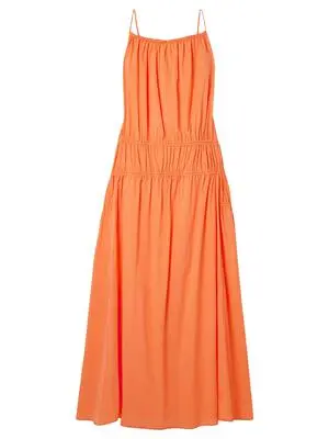 Another Tomorrow Gathered Tiered Organic Cotton-poplin Maxi Dress - Orange