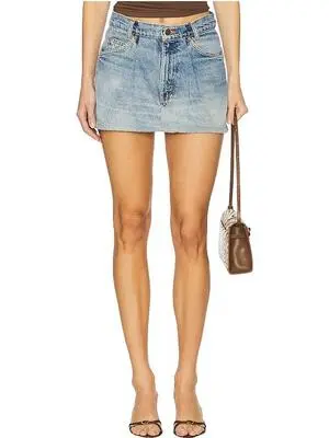 ALIGRACE Vintage Cinched Denim Skirt - Light Medium