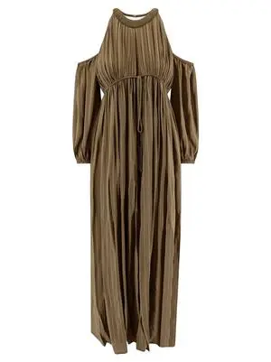 Pinko Georgette Maxi Dress With Striped Motif - Green