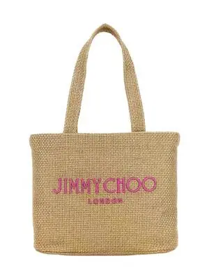 JIMMY CHOO Logo-embroidered Tote - Neutrals