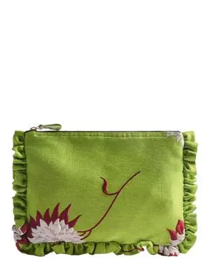 La DoubleJ La DoubleJ Floral Print Ruffled Clutch Green