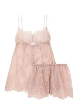 Rosamosario Embellished Silk-lace Chemise And Shorts Set - Pink