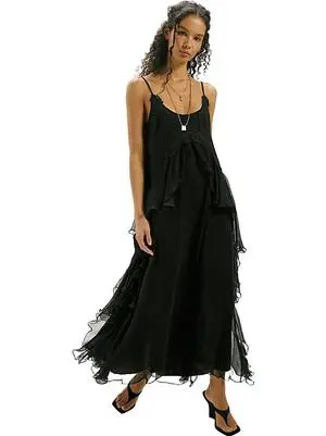 NIGEL PRESTON Chiffon Maxi Dress With Ruffled Detailing - Black