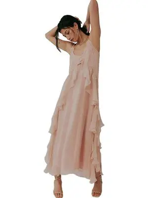 NIGEL PRESTON Nigel Preston Floating Angel Chiffon Maxi Dress Soft Pink