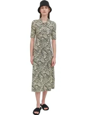 Rosetta Getty Floral Squiggle Polo Midi Dress - Black