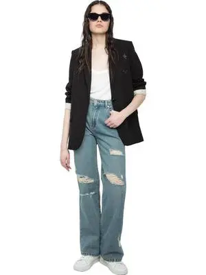 Zadig&Voltaire Elio Distressed Straight Leg Jeans - Blue