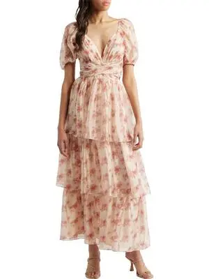 Lulus Jane Organza & Chiffon Maxi Cocktail Dress - Pink Multi