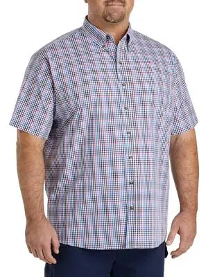 HARBOR BAY BY DXL Big & Tall Easy-care Plaid Sport Shirt - Black Pink