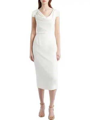 Black Halo Jacqueline Midi Gabardine Sheath Dress - Porcelain
