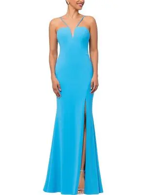 XSCAPE EVENINGS Scuba Crepe Mermaid Gown - Dark Aqua