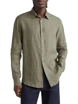 Sunspel Long Sleeve Linen Button-up Shirt - Dusk Green