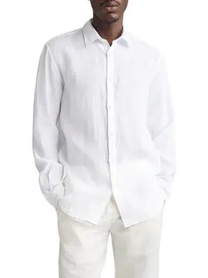 Sunspel Long Sleeve Linen Button-up Shirt - White
