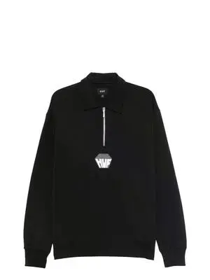 HUF Big Block Quarter Zip Polo Shirt - Black