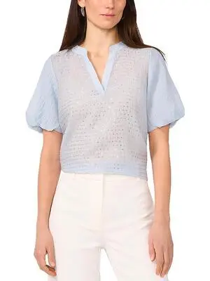 Vince Camuto Sequined Puff Sleeve Top - Lake Breeze