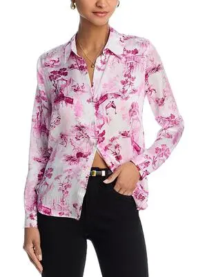 L'Agence Tyler Silk Blouse White/pink Sml Porcelain