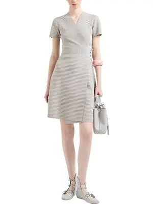 Emporio Armani Striped Ottoman Wrap Dress - Grey/beige