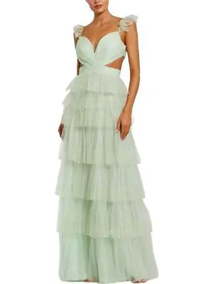 Mac Duggal Ruffle Tiered Tulle Gown - Mint