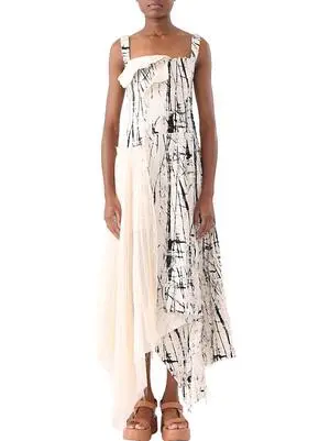 JASON WU Brushstroke Fray Jacquard Asymmetric Dress - Calico/black