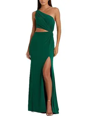 Mac Duggal Ieena One-shoulder Jersey Gown - Emerald