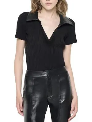 AS By DF Rowan Ribbed Polo Top - Black