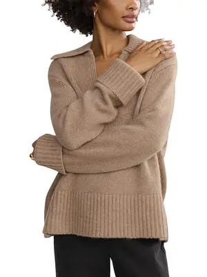 Jenni Kayne Phoebe Cashmere Polo Sweater - Undyed Stone
