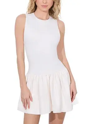 Alice + Olivia Ella Combo Faux Leather Sleeveless Dress - Off White