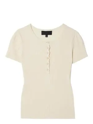 NILI LOTAN Francene Ribbed Silk Henley T-shirt - Ivory