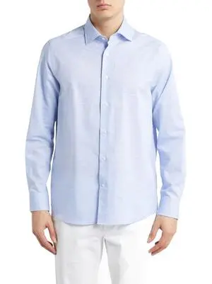 JACK VICTOR Danforth Stretch Cotton & Linen Blend Dress Shirt - Blue